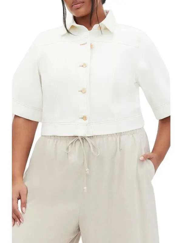City Chic Millie Short Sleeve Denim Jacket - Ivory