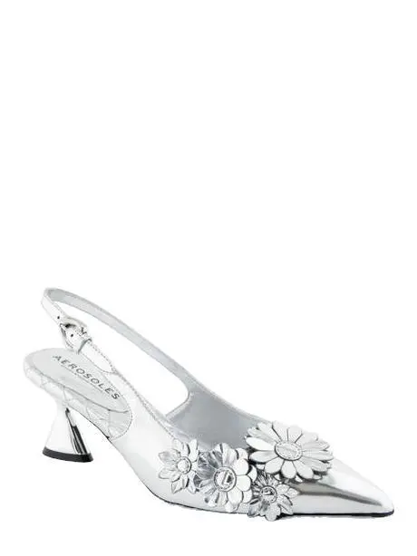 Aerosoles Jaya Pointed Toe Slingback Pumps - Silver Mirror Metallic Leather