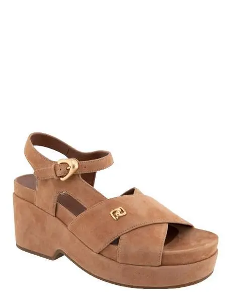 Aerosoles Cora Ankle Strap Platform Sandal - Tan Suede