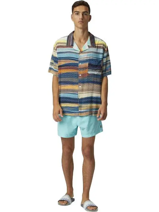 Missoni Bowling Shirt With Gradient Zig Zag Print And Breast Pocket - Blue