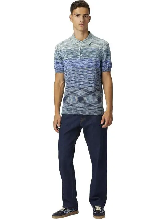 Missoni Dégradé Slub Cotton Knit Polo Shirt - Blue & Green