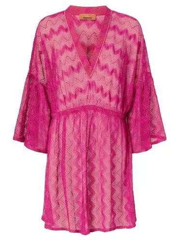 Missoni Cover-up Dress In Zig Zag Lamé Viscose With Wide Sleeves - Purple