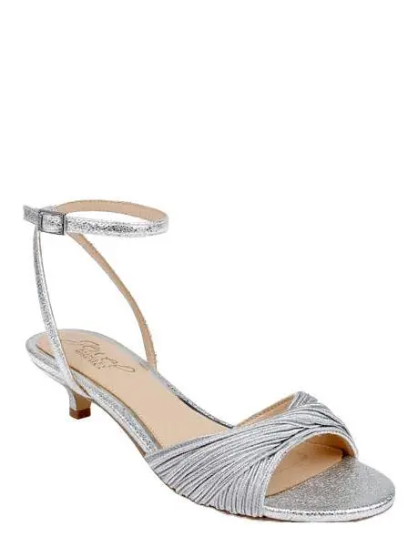 Badgley Mischka Nance Ankle Strap Kitten Heel Sandal - Silver Textile