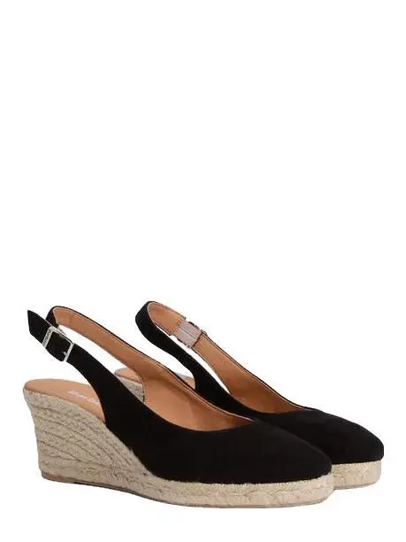 Barbour Hazel Espadrille Wedge Slingback Sandals - Black Suede
