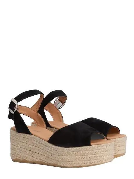 Barbour Espadrille Platform Sandal - Black Suede