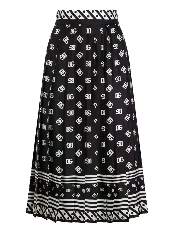 Dolce & Gabbana Dna Monogram Pleated Midi Skirt - Black