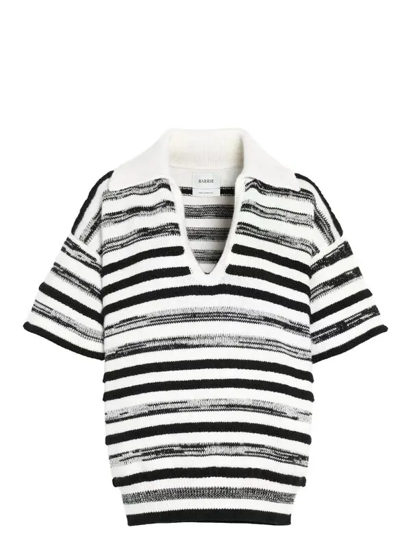 BARRIE Striped Polo Top - Black