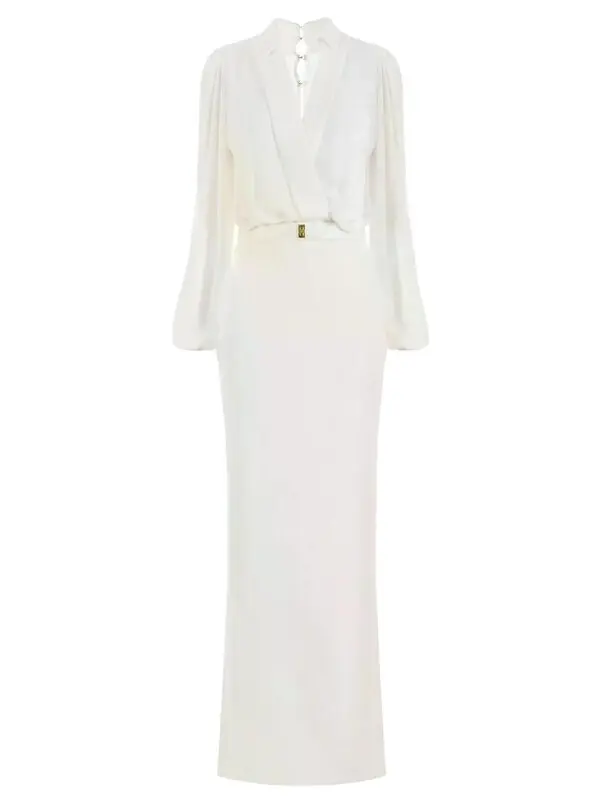 Elisabetta Franchi Belted Crepe Maxi Dress - White