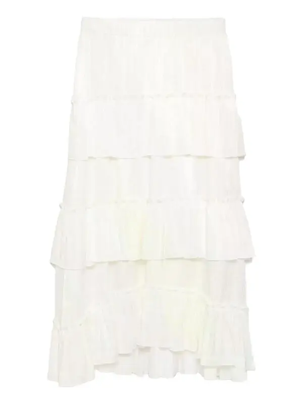 B+AB Tiered Ruffle Midi Skirt - White