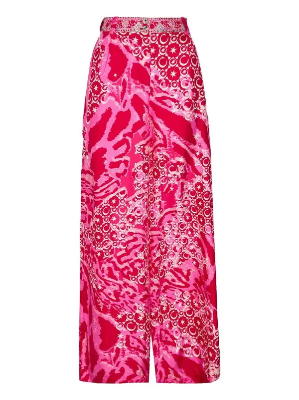 Camilla Pleated Printed Silk-twill Pants - Fuchsia