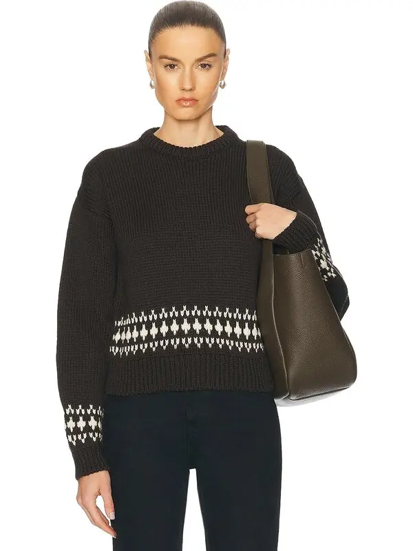 &daughter Fairisle Bottom Cropped Crewneck Sweater - Dark Brown & Ecru