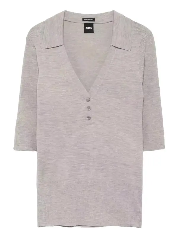 BOSS Fine-knit Polo Top - Grey