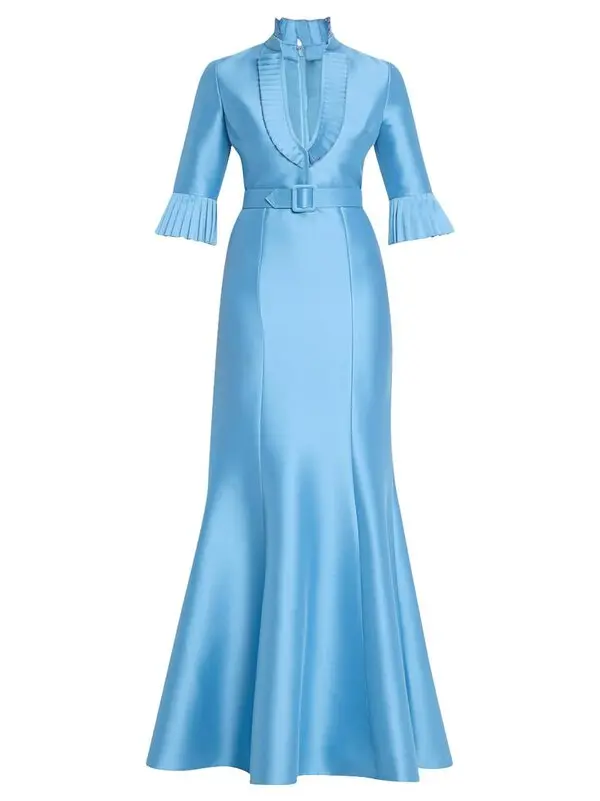 Badgley Mischka Pleated-trim Trumpet Gown - Azure