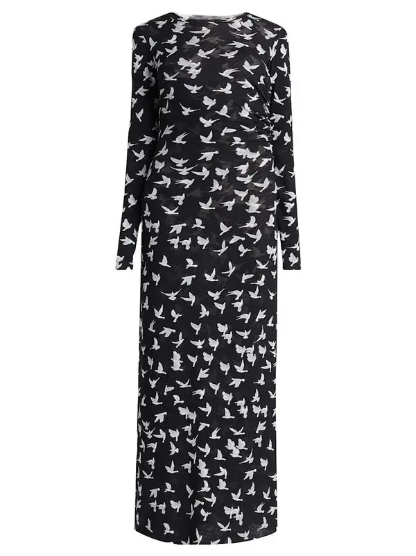 Stella McCartney Long Sleeve Bird Print Mesh Dress - Black