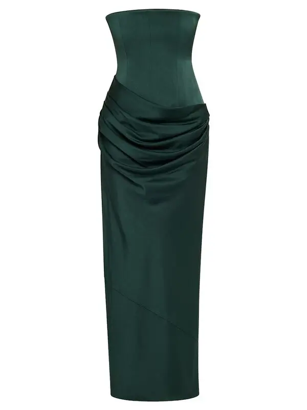 Alex Perry Strapless Draped Gown - Forest Green