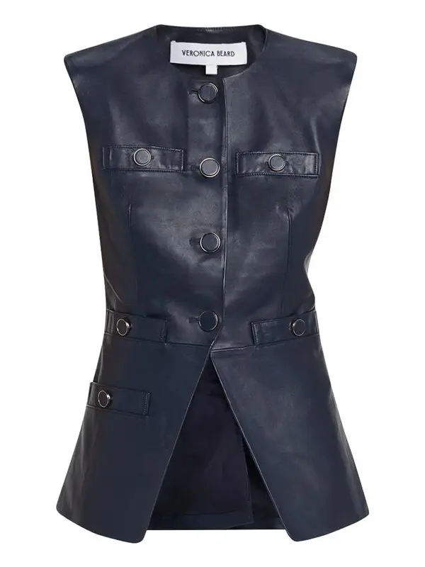 Veronica Beard Tamara Leather Vest - Navy