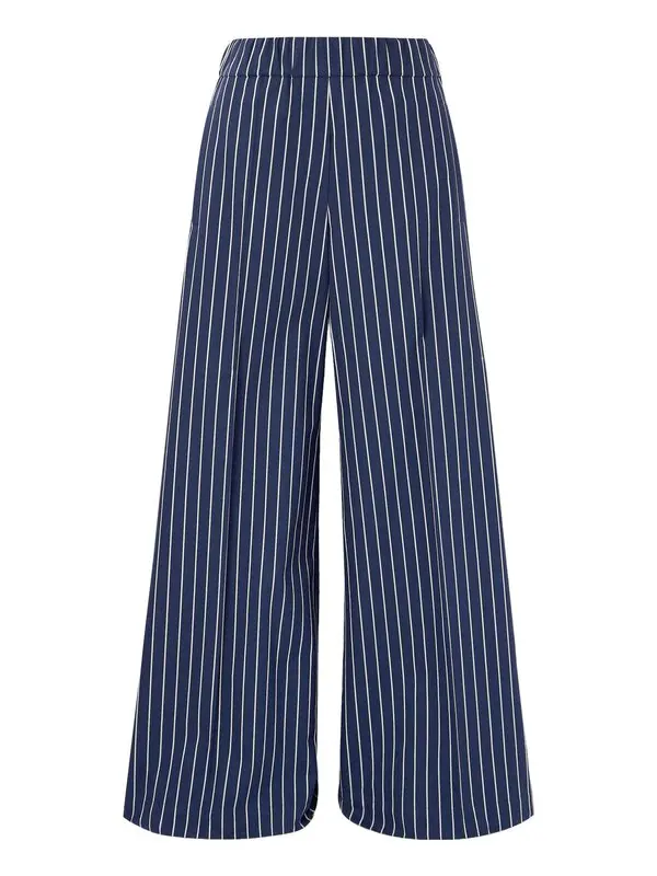 Brunello Cucinelli Striped Cotton And Silk-blend Twill Wide-leg Trousers - Blue