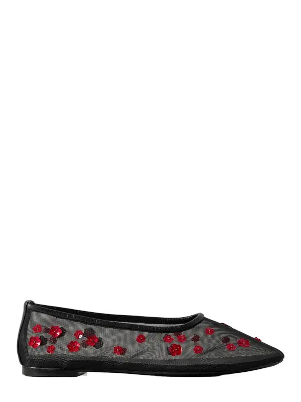 Staud Alba Sequin-embellished Ballet Flats - Black