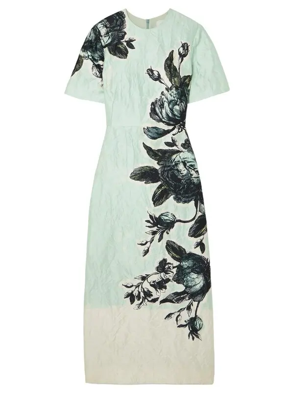 Erdem Violetta Floral-print Crinkled-satin Midi Dress - Blue