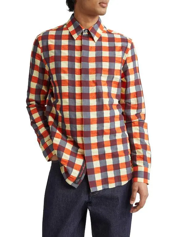 Bottega Veneta Macro Gingham Cotton Button-up Shirt - Banana/ Tulip/ Wave