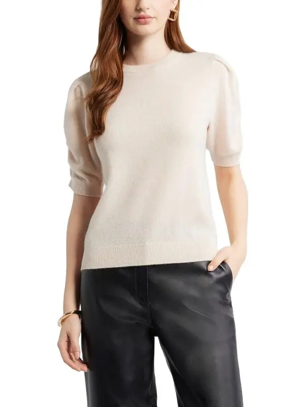 Nordstrom Ruched Short Sleeve Cashmere Sweater - Beige Beach