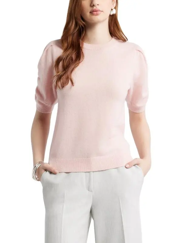 Nordstrom Ruched Short Sleeve Cashmere Sweater - Pink Dogwood