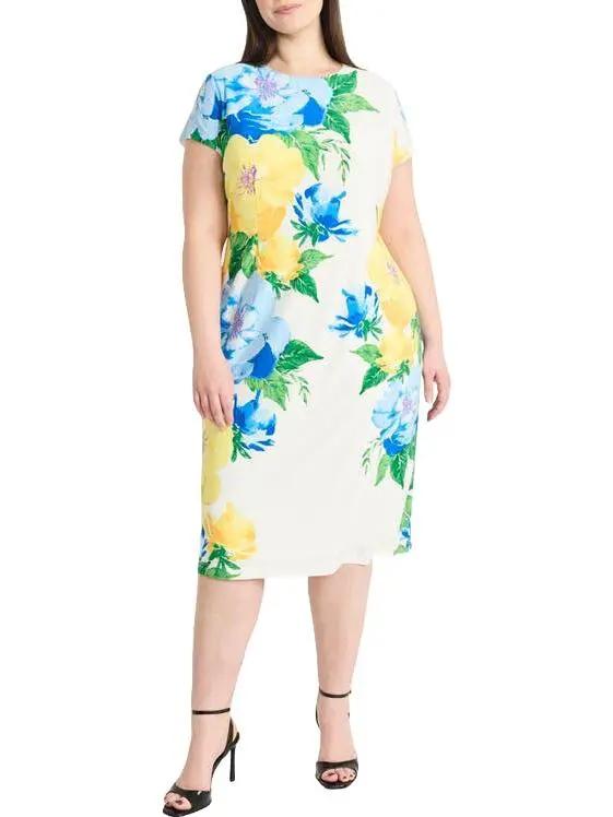 Maggy London Floral Matte Jersey Midi Dress - Soft White/ Yellow