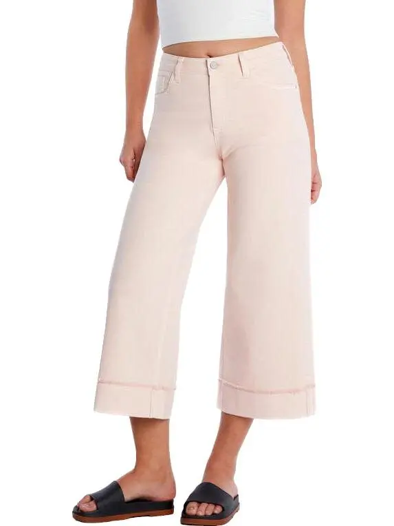 HINT OF BLU Cuffed Ankle Wide Leg Jeans - Cloud Pink