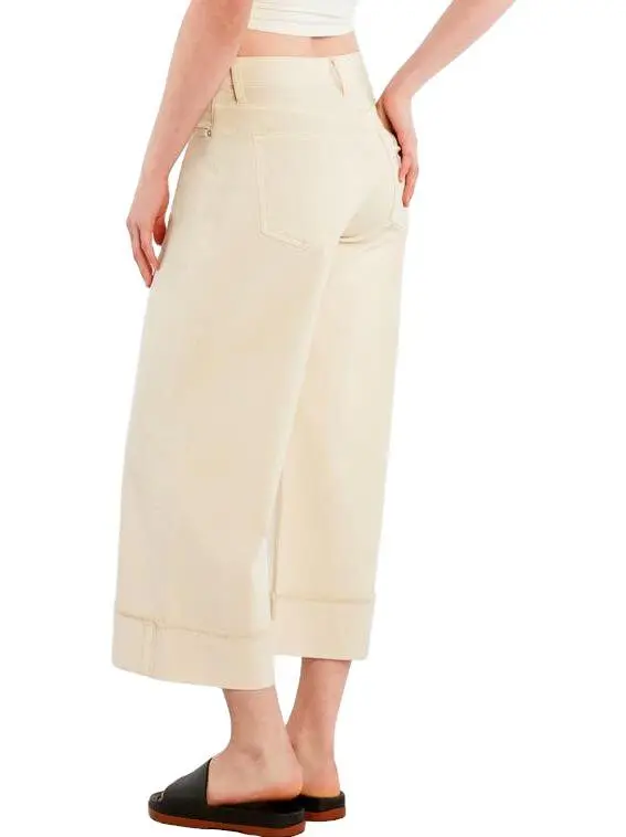 HINT OF BLU Cuffed Ankle Wide Leg Jeans - Eggshell