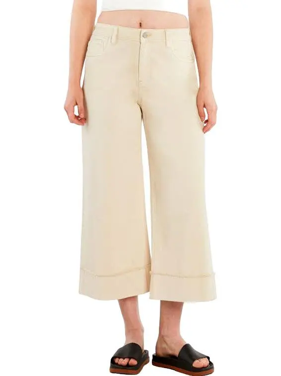 HINT OF BLU Cuffed Ankle Wide Leg Jeans - Eggshell