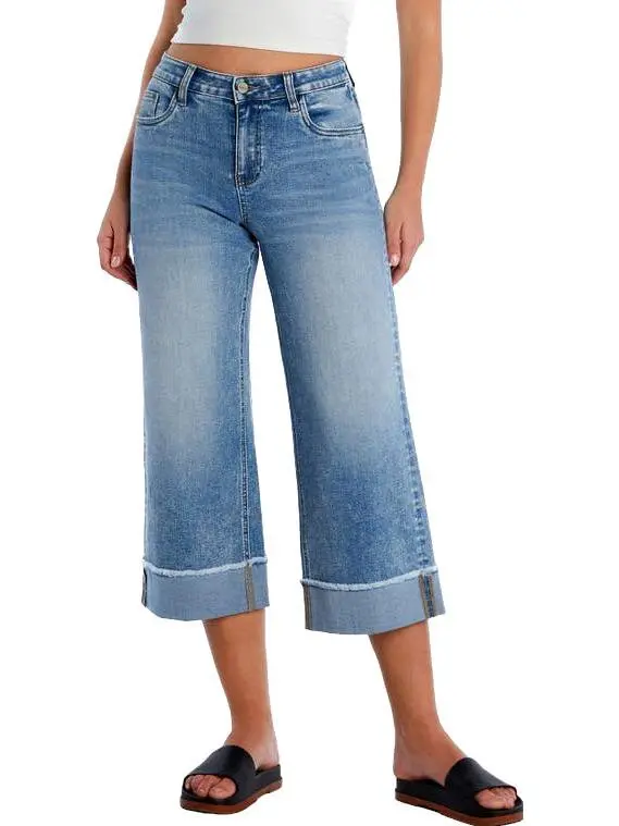 HINT OF BLU Cuffed Ankle Wide Leg Jeans - Stella Blue