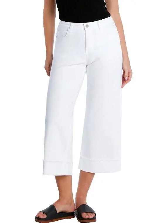 HINT OF BLU Cuffed Ankle Wide Leg Jeans - White