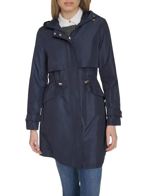 Cole Haan Hooded Trench Raincoat - Indigo