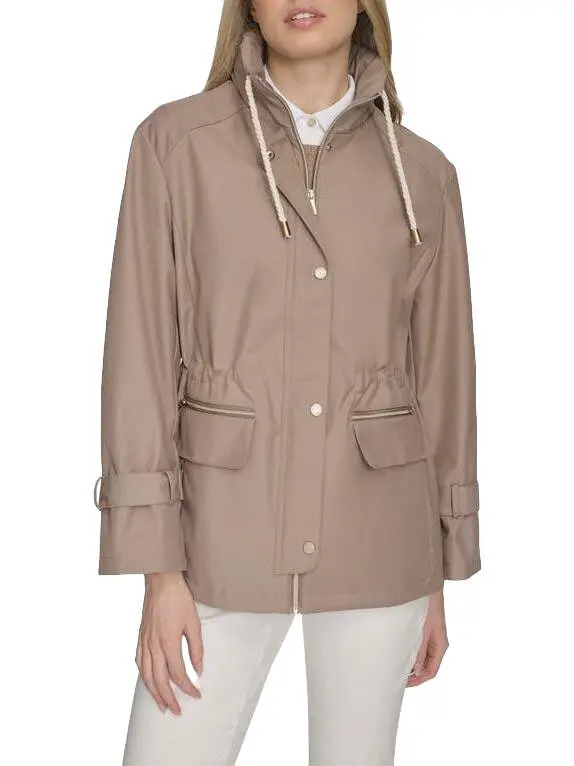 Cole Haan Hooded Oversized Rain Jacket - Light Taupe