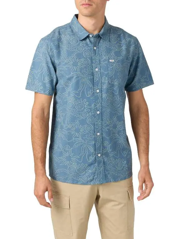 O'Neill O'riginals Eco Print Standard Fit Short Sleeve Button-up Shirt - Aegean Blue