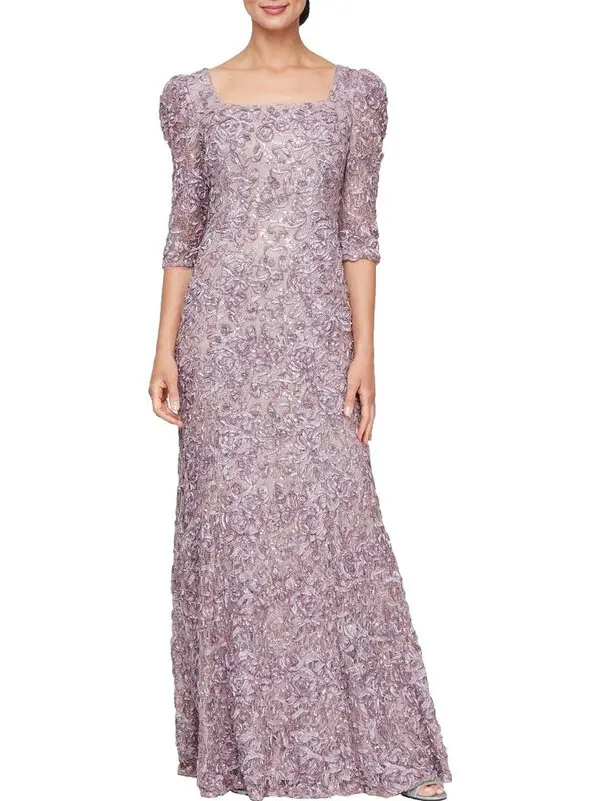 Alex Evenings Sequin Soutache Lace Gown - Wisteria