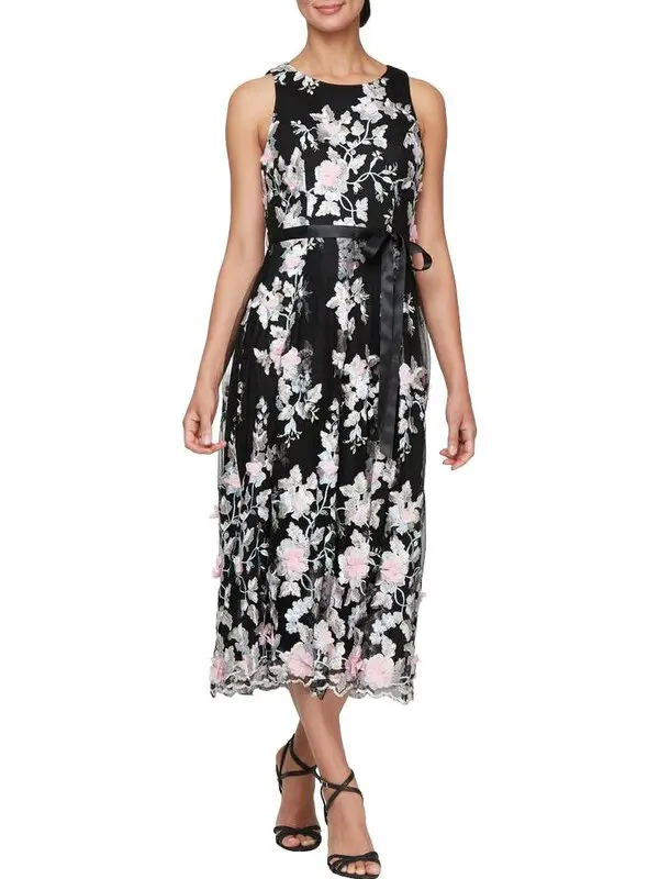 Alex Evenings Embroidered Sleeveless Midi Dress - Black Multi