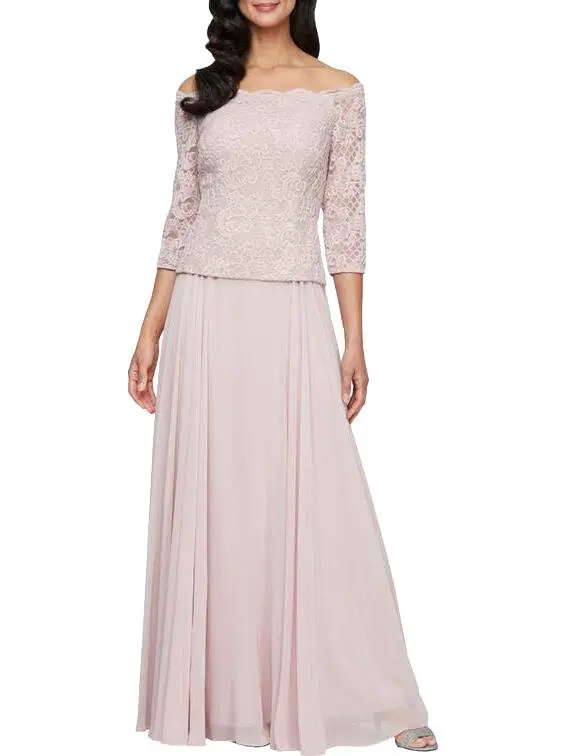 Alex Evenings Off The Shoulder Faux Two-piece Cocktail Dress - Blush
