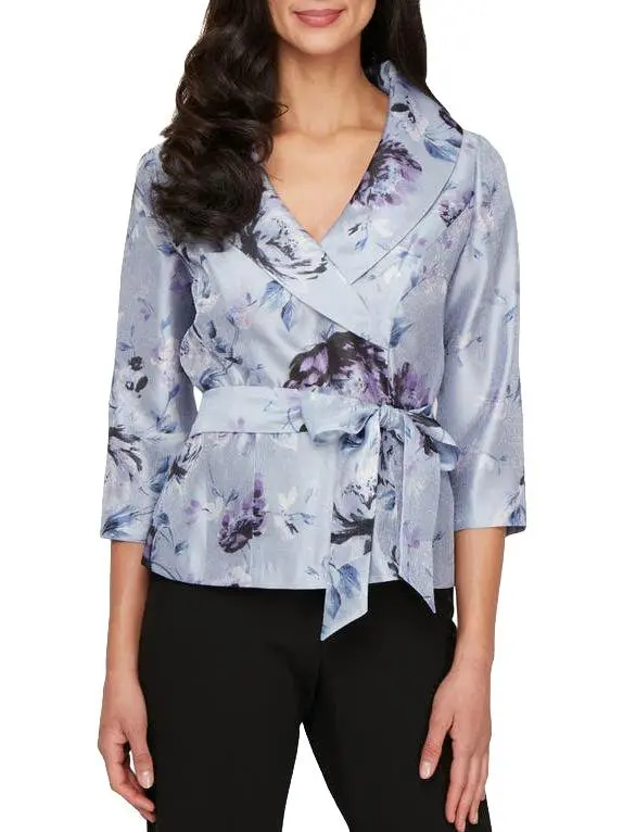 Alex Evenings Tie Side Organza Top - Purple Multi