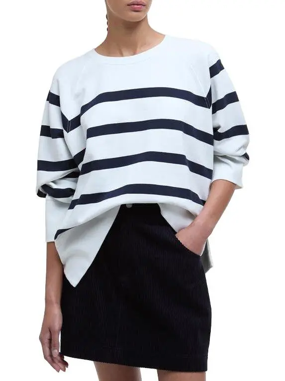 Barbour Delaney Stripe Cotton Fleece Sweatshirt - Cloud Stripe
