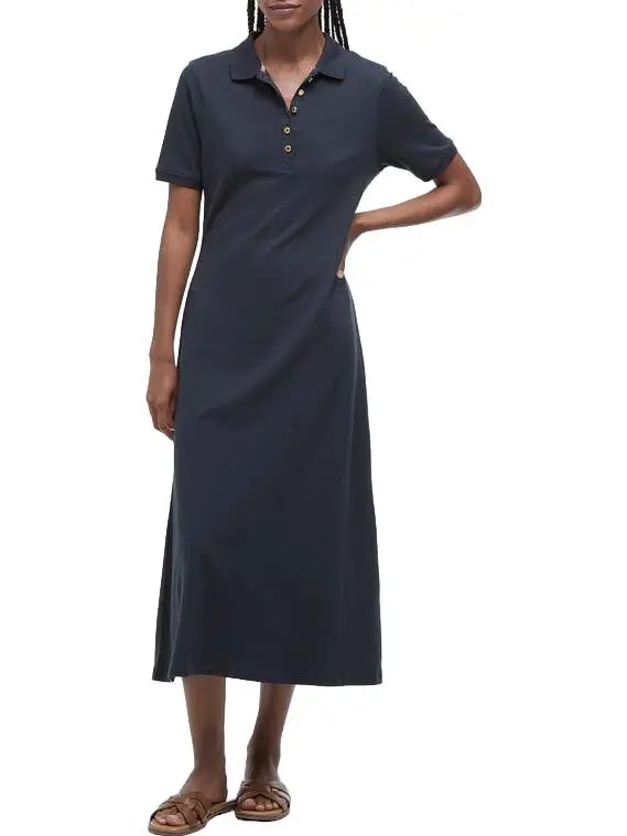 Barbour Celeste Stretch Cotton Piqué Polo Midi Dress - Navy