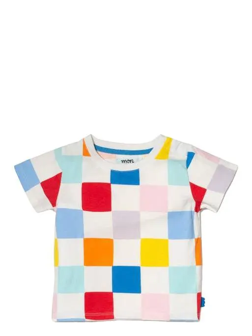 MON COEUR Recycled Cotton & Organic Cotton Graphic T-shirt - Natural/ Checkered