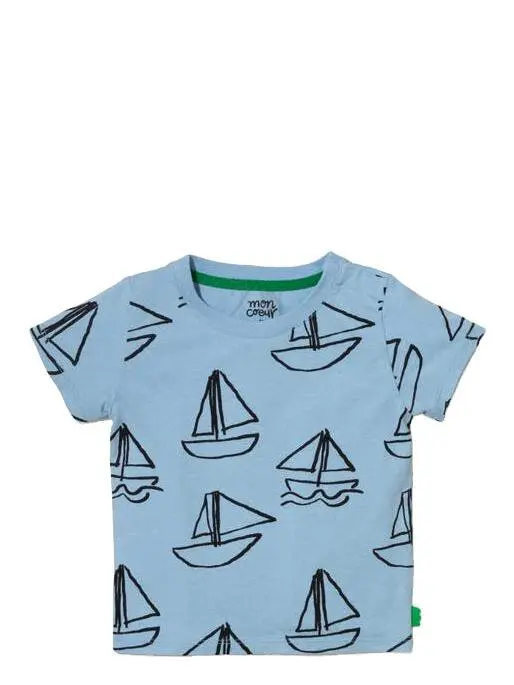 MON COEUR Recycled Cotton & Organic Cotton Graphic T-shirt - Placid Blue/ Sailboat
