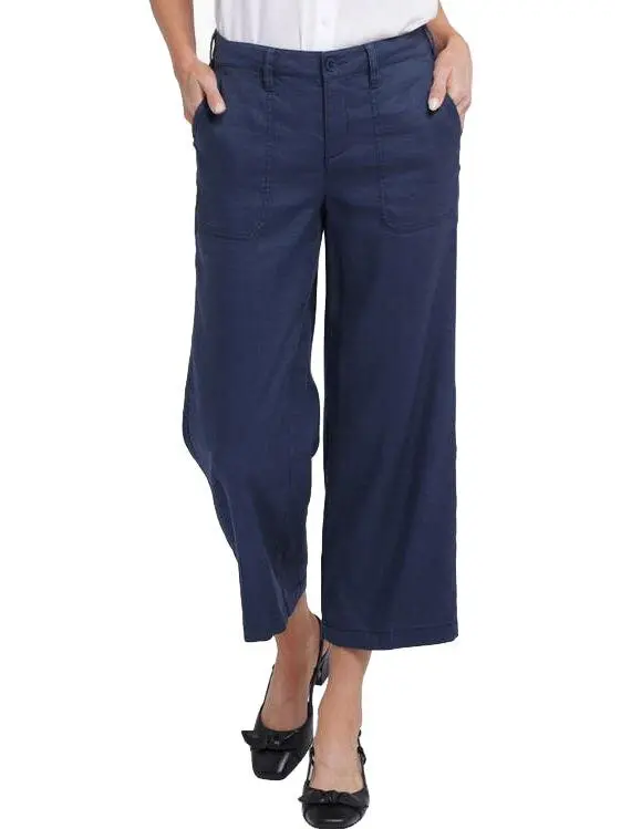 NYDJ Wide Leg Crop Linen Blend Pants - Oxford Navy