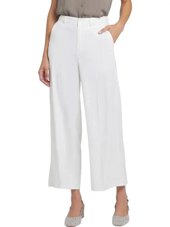 NYDJ Morgan Stretch Linen Wide Leg Ankle Pants - White