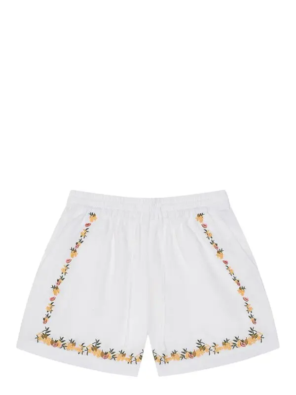 MAVRANS Embroidered Linen Blend Shorts - Beige Multi