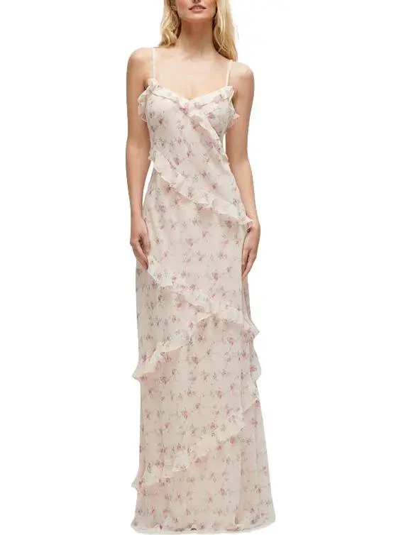 Dessy Collection Ruffle Slip Maxi Dress - Coquette Floral Print