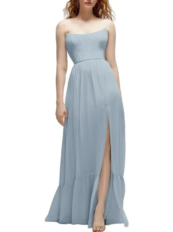 Dessy Collection Strapless Corset Chiffon Gown - Mist
