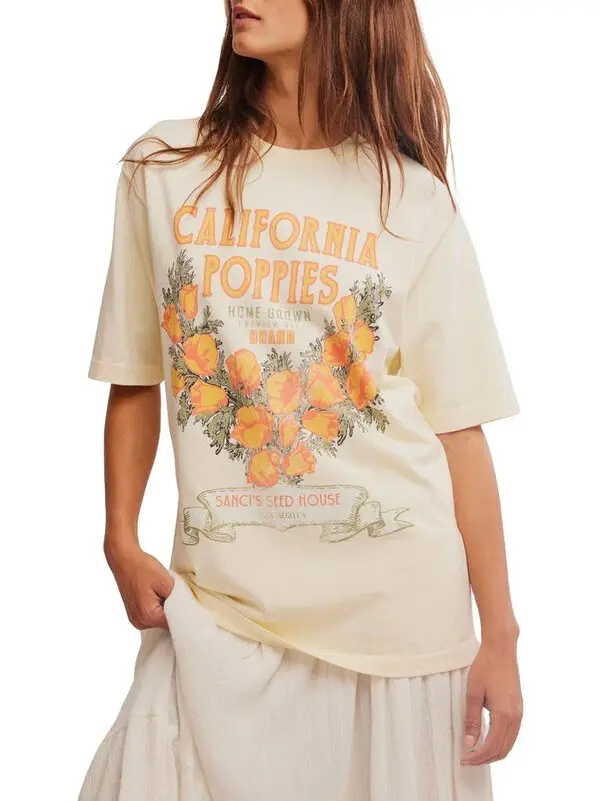 Free People Harvest Oversized Graphic T-shirt - California Poppies