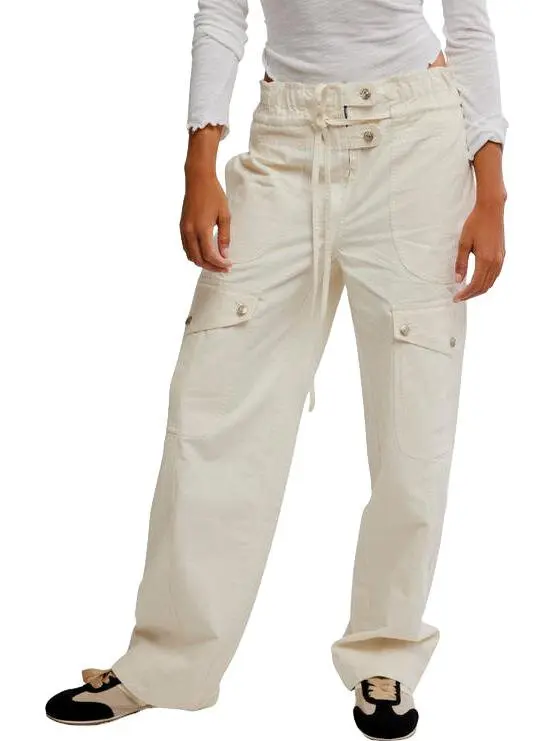 Free People Park Ave Cotton Cargo Pants - Ivory